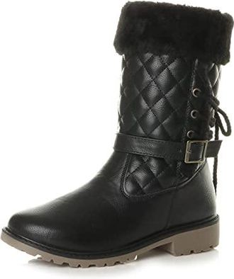 Ajvani Femmes plat petit talon matelass&eacute; fourrure doubl&eacute;e hiver biker bottes taille 8 41