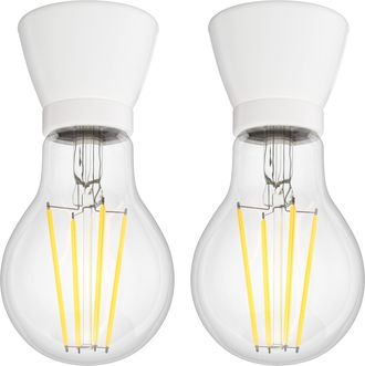 LEDs Com 2 Stück E27 Porzellan Lampen-Fassung MINZ, rund, weiß, inkl. E27 Lampe (warmweiß, 6,96W, 963lm) Dimmen ohne Dimmer mit Lichtschalter