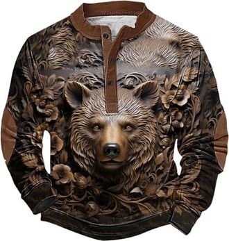 Generic Sweat-shirt r&eacute;tro dHalloween &agrave; col boutonn&eacute; pour homme, marron, 3XL