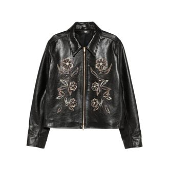Amiri Blouson Fleuri en Cuir - Homme - Vestes - Noir - Taille: XL