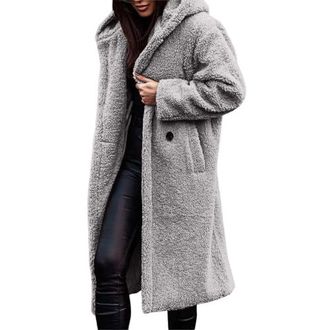 Generic Manteau dhiver 2025 en fausse fourrure pour femme - Sweat &agrave; capuche &agrave; revers, veste polaire pelucheuse &agrave; manches longues pour tenues dautomne, gris cl