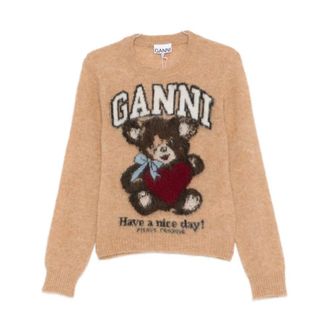 Ganni Alpaka Rundhals-Pullover mit Grafikprint - - Knitwear - Damen - Braun - XS