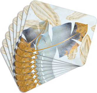 MG Design Set aus 8 Kork-Platzsets - Elegant Leaves 4 - 30 x 40 cm - hitzebest&auml;ndig & abwischbar, mit Korkr&uuml;ckseite