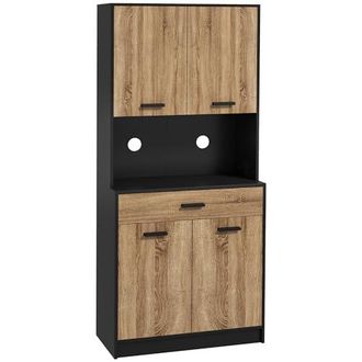 HOMCOM Armoire de Cuisine, Buffet de Cuisine, Meuble de Rangement, 2 placards, 4 Portes, 1 tiroir, Passe-c&acirc;bles, Design Industriel, 80 x 40 x 180 cm, Noir et