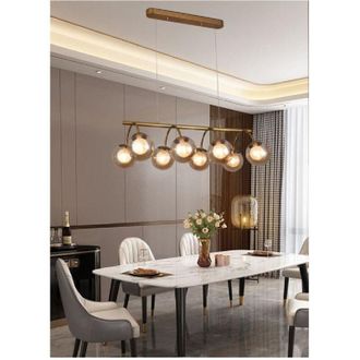 Trade Shop Lustre Pendentif 8 Boules En Verre Ambre Raccord Metallique G9 A04-8