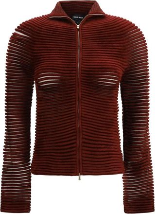 Giorgio Armani Strickjacke mit Lochmuster aus Viskosemischung - - Knitwear - Damen - Rot - M