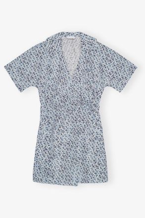 Ganni Robe mini portefeuille en coton bleu &agrave; imprim&eacute; fleuri biologique - Taille 42 - Pour Femme