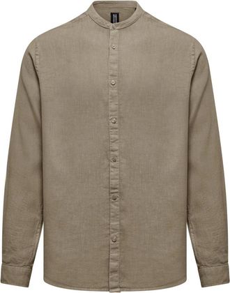 Bomboogie Homme, Chemises, Beige, Taille: 2XL Chemise en lin &agrave; col mandarin