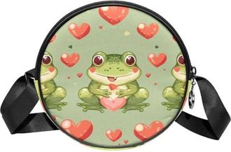 Generic Sac &agrave; bandouli&egrave;re circulaire pour femme, grenouille animali&egrave;re tenant divers coeurs, petit sac &agrave; dos &agrave; bandouli&egrave;re avec fermeture &eacute;clair, bretelles r&eacute;