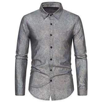 Generic Chemise d&eacute;contract&eacute;e &agrave; manches longues pour homme - Cardigan en tricot - Chemise rouge &agrave; rayures, argent&eacute;, XXL