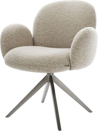 DELIFE Esszimmerstuhl Nube-Flex mit Armlehnen Kreuzgestell breit Graphit Webstoff Soft Beige 360° drehbar Wippfunktion Taschenfederkern