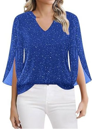 Generic Chemisier du Nouvel An pour femme - Haut festif &agrave; manches trompettes - Col en V - Tunique ample - Pour les loisirs, les f&ecirc;tes, les festivals, le Nouve