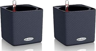 Lechuza Cube Color 14 13384 Kräutertopf, Hochwertiger Kunststoff, Inkl. Stick-Bewässerungssystem, für Innenraumbegrünung geeignet, schiefergrau, 14x14x14 cm (