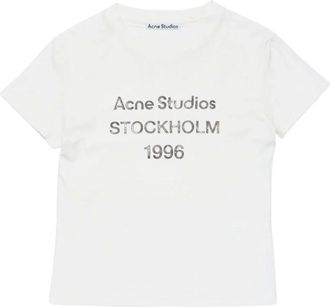 Acne Studios Femme, Tops, Blanc, Taille: 38/40 FR T-shirt avec logo et détails usés