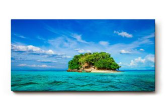 Paul Sinus Art Sinus Art Wandbild 100x50cm Kleine tropische Insel mit Palmen und wei&szlig;em Strand im t&uuml;rkisfarbenen Wasser