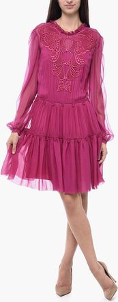 Alberta Ferretti Silk Pliss&eacute; Dress with Tone-on-Tone Embroidery Alberta Ferretti