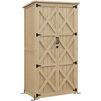 OUTSUNNY Armoire de jardin abri de jardin 2 portes croisillons 2 &eacute;tag&egrave;res toit bitum&eacute; bois sapin pr&eacute;-huil&eacute;