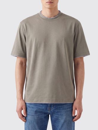 Brunello Cucinelli T-shirt &agrave; col rond en coton avec bordures contrastantes