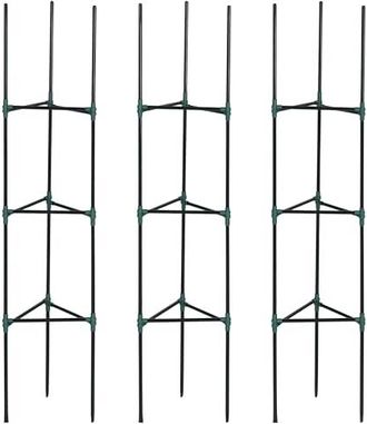 OUTSUNNY Rankhilfe 3er-Set, Pflanzenhalter mit 3 Ebenen, Gartenpflanze St&uuml;tzstangen, Rankgitter, Tomatenk&auml;fig f&uuml;r Kletterpflanzen, Stahl, Gr&uuml;n, 38 x 38 x 182 c
