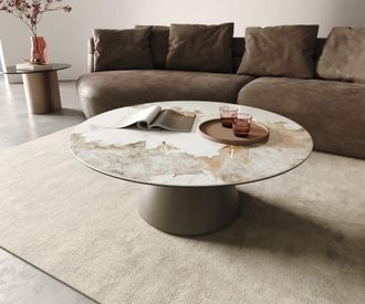 DELIFE Couchtisch Edge Rund 100x100 cm Keramik Minas Melange Borna Effektfinish Titan, Couchtische