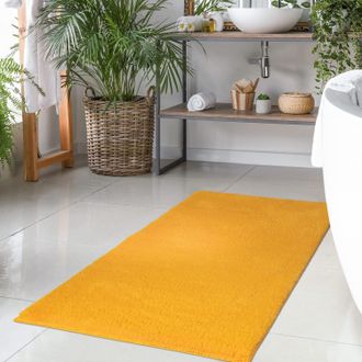 Carpet City Badteppich Gelb - 120x170 cm Einfarbig - Badematte rutschfest, waschbar, weich, saugf&auml;hig, schnelltrocknend - Badvorleger Hochflor Soft Touch Badezimm