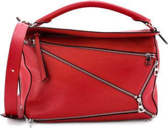 Loewe Puzzle Bag Zipper Embellished Leather Medium satchel - Rouge