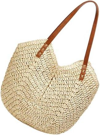 IFUNDOM Sac Bandouli&egrave;re Femme Paille Tiss&eacute;e Main L&eacute;ger et Sac de Plage pour Vacances et Usage Quotidien Papier Corde Beige