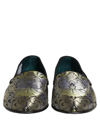 Dolce & Gabbana Multicolor Floral Jacquard Men Loafers Shoes Leather