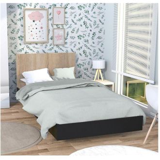 Weber Industries LOFT-Bett 90x190 cm + Bettkasten / Schwarz & gebleichte Eiche/ 192x94x75 cm