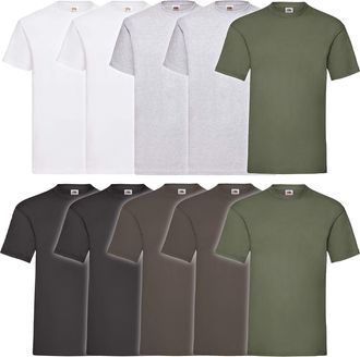 Fruit Of The Loom 10 T Shirts Valueweight T Rundhals S M L XL XXL 3XL 4XL 5XL &Uuml;bergr&ouml;&szlig;e Diverse Farbsets ausw&auml;hlbar (XL, 2 Wei&szlig; / 2 Grau / 2 Schwarz / 2 Olive / 2 Schok