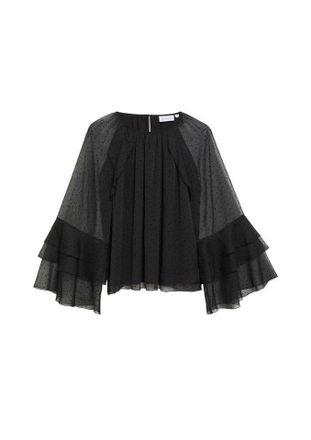 Comma Langarmbluse Bluse Chiffonbluse mit Mini Polka Dots