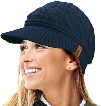 TOSKATOK Bonnet dhiver en Tricot torsadé Chaud R80 Teddy pour Femme- Taille Unique-Bleu Marine