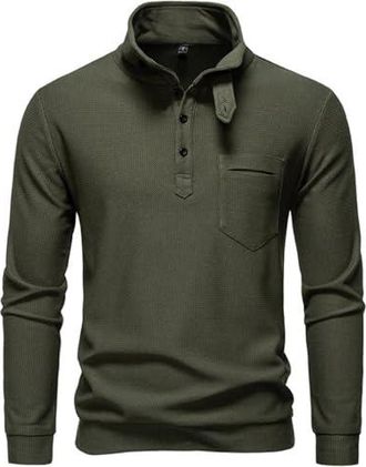 Generic Sweatshirts pour hommes pulls hommes col montant chemise manches longues basique col montant bouton design pull t-shirt avec chemise western décontrac