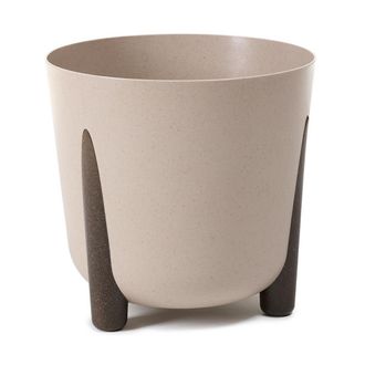 HowHomely Beige Blumentopf Kunststoff mit Braunen F&uuml;&szlig;en | ECO Pflanzschalen &Oslash; 34,1 x H 32 cm | Leichter und Stabiler Blumen&uuml;bertopf f&uuml;r Indoor oder Balkon und T