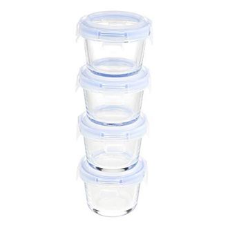 Amazon Basics ABL001 r&eacute;cipient en verre, 120 ml, transparent avec couvercles bleus, lot de 4