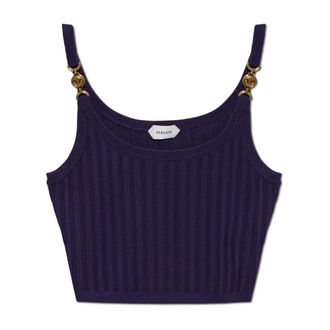 Versace Femme, Tops, Violet, Taille: 38 FR Top en maille c&ocirc;tel&eacute;e stretch viscose