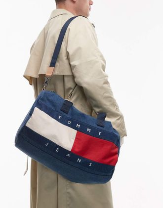 Tommy Jeans Sac polochon en jean - Bleu moyen délavé