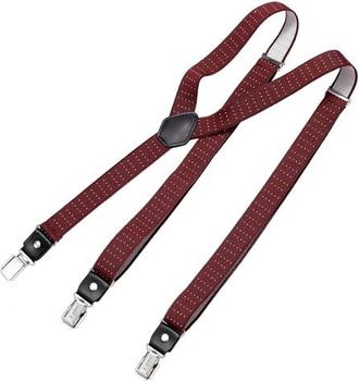 DonDon Bretelles pour hommes étroites 2,5 cm avec 3 clips de bretelles vintage extra forts en forme de Y - Pointillé-rouge blanc