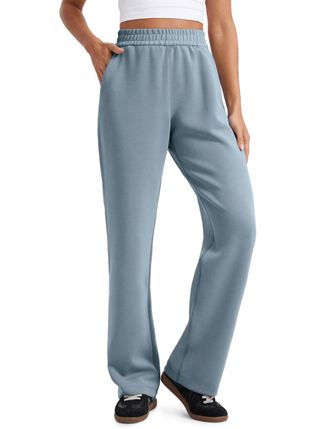 CRZ YOGA Damen Weichheit Weites Bein Sweatpants Modal Hohe Taille Schlaghose Lounge Reisen Lässig Sweathose - 79cm Belgisches Blau 42