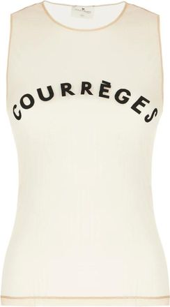Courr&egrave;ges Femme, Tops, Beige, Taille: 38 FR Illusion Tulle Top