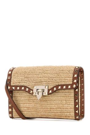 Valentino Garavani Womens Raffia Rockstud Crossbody Bag Naturaleselleria Borse A Tracolla