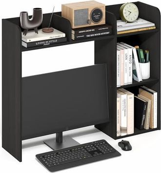 Furinno Classic Schreibtischaufsatz, 5 Regalb&ouml;den Schreibtisch-Aufsatz mit Monitorablage, Desktop-B&uuml;cherregal-Organizer, f&uuml;r Homeoffice, Wohnzimmer, Espresso