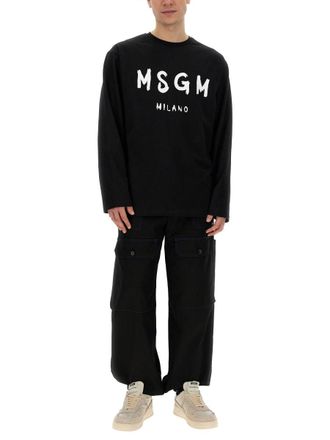 Msgm Logo-Print Cotton T-Shirt - Black
