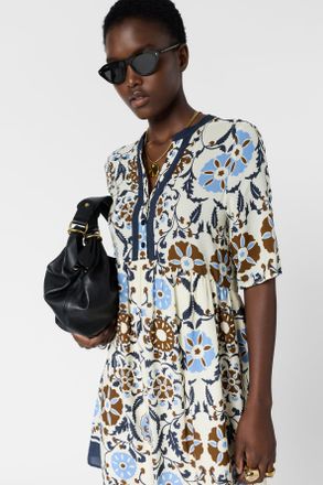Gerard Darel Robe courte et fluide imprim&eacute;e - ROMAINE - Ecru