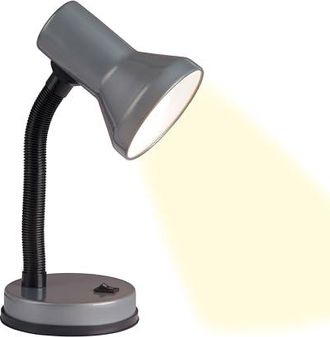 Brilliant Junior Tischlampe grau - Schreibtischlampe mit Flexarm & Kippschalter - E27 Fassung, LED geeignet - moderne Leselampe