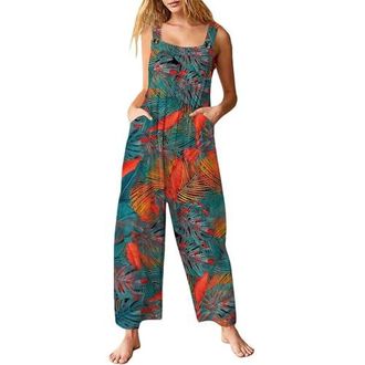 Generic EMUKFD Salopette boh&egrave;me pour femme - Style ethnique vintage - Patchwork - Jambe large - Imprim&eacute; floral - Combinaison d&eacute;t&eacute; d&eacute;contract&eacute;e - Barboteuse bo