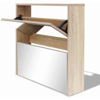 Les Tendances Meuble &agrave; chaussures 2 &eacute;tages avec miroir 63 x 17x67 Ch&ecirc;ne