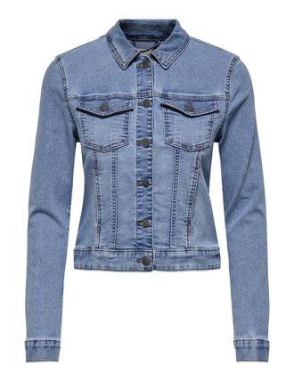 Jacqueline de Yong Damen Jeansjacke JDYMoon DNM Mix leichte &Uuml;bergangsjacke mit Knopfleiste 15346512 Medium Blue Denim XS