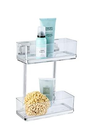 WENKO Vacuum-Loc Badezimmer Wandregal Quadro Duo, ohne Bohren, mit 2 Etagen, rostfreie Edelstahl Halterung mit herausnehmbarer Kunststoffschale, Pflegeleich