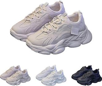 Generic Baskets &eacute;paisses &agrave; lacets en cuir pour femme - Chaussures d&eacute;contract&eacute;es et confortables - Chaussures compens&eacute;es pour la marche et le sport - Antid&eacute;rap